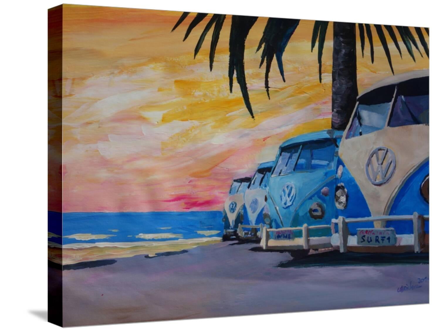 Art.com VW Volkswagen Bully Series - Blue Surf Bus Line Stretched ...