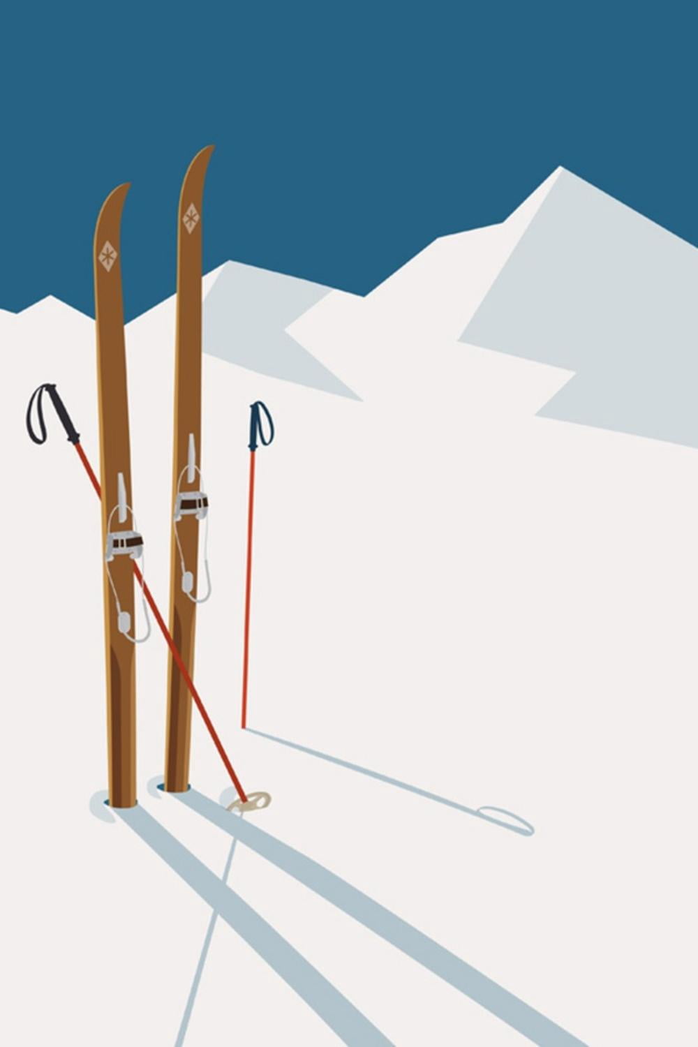 Art.com Vector Winter Themed Template with Wooden Old Fashioned Skis ...