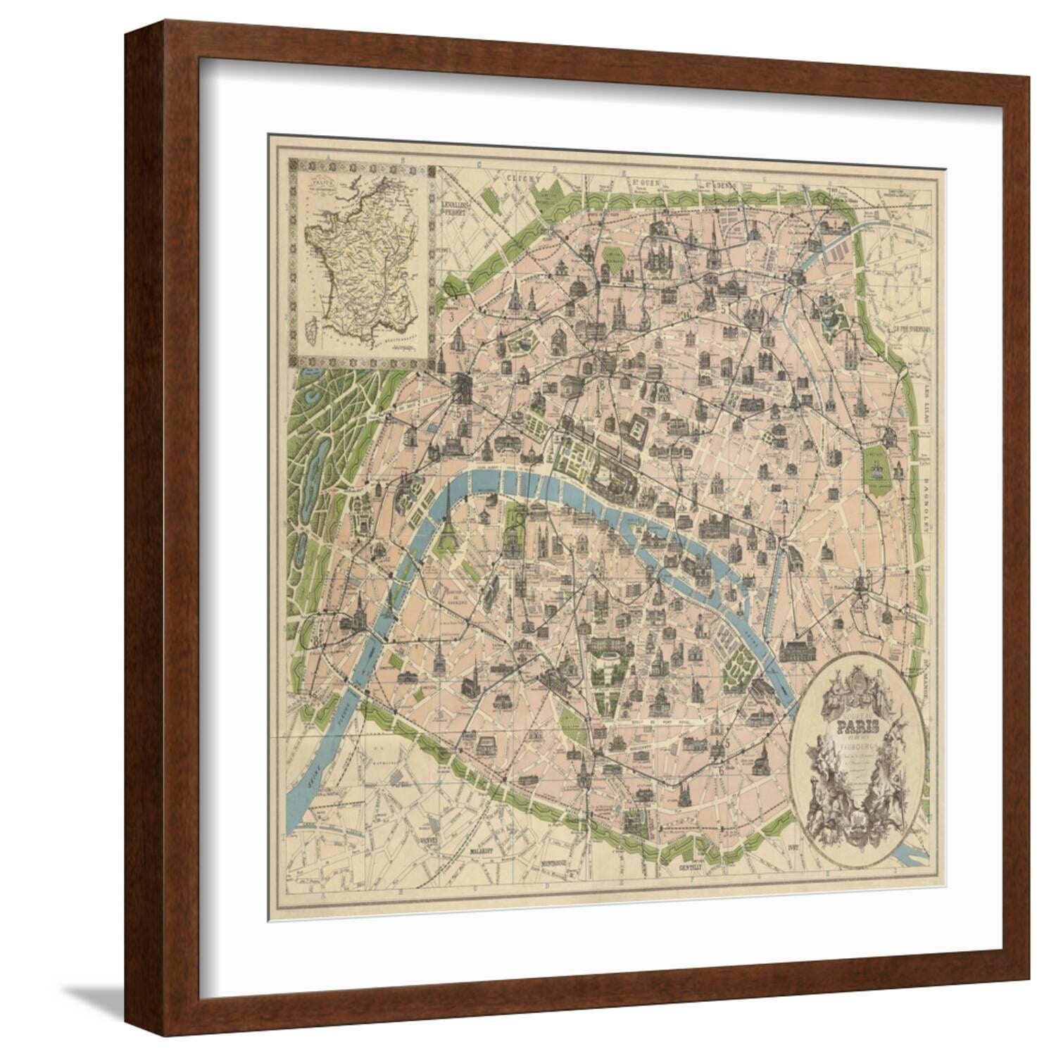 Art.com Vintage Paris Map Art Print by The Vintage Collection, Brown ...