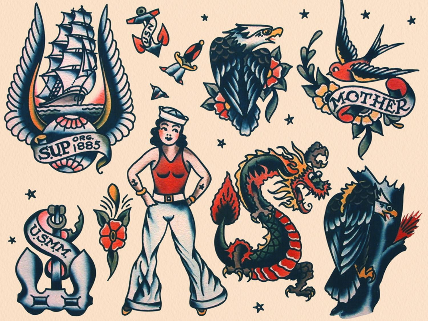 Art.com Vintage Sailor Tattoo Flash by Norman Collins, aka, Sailor ...