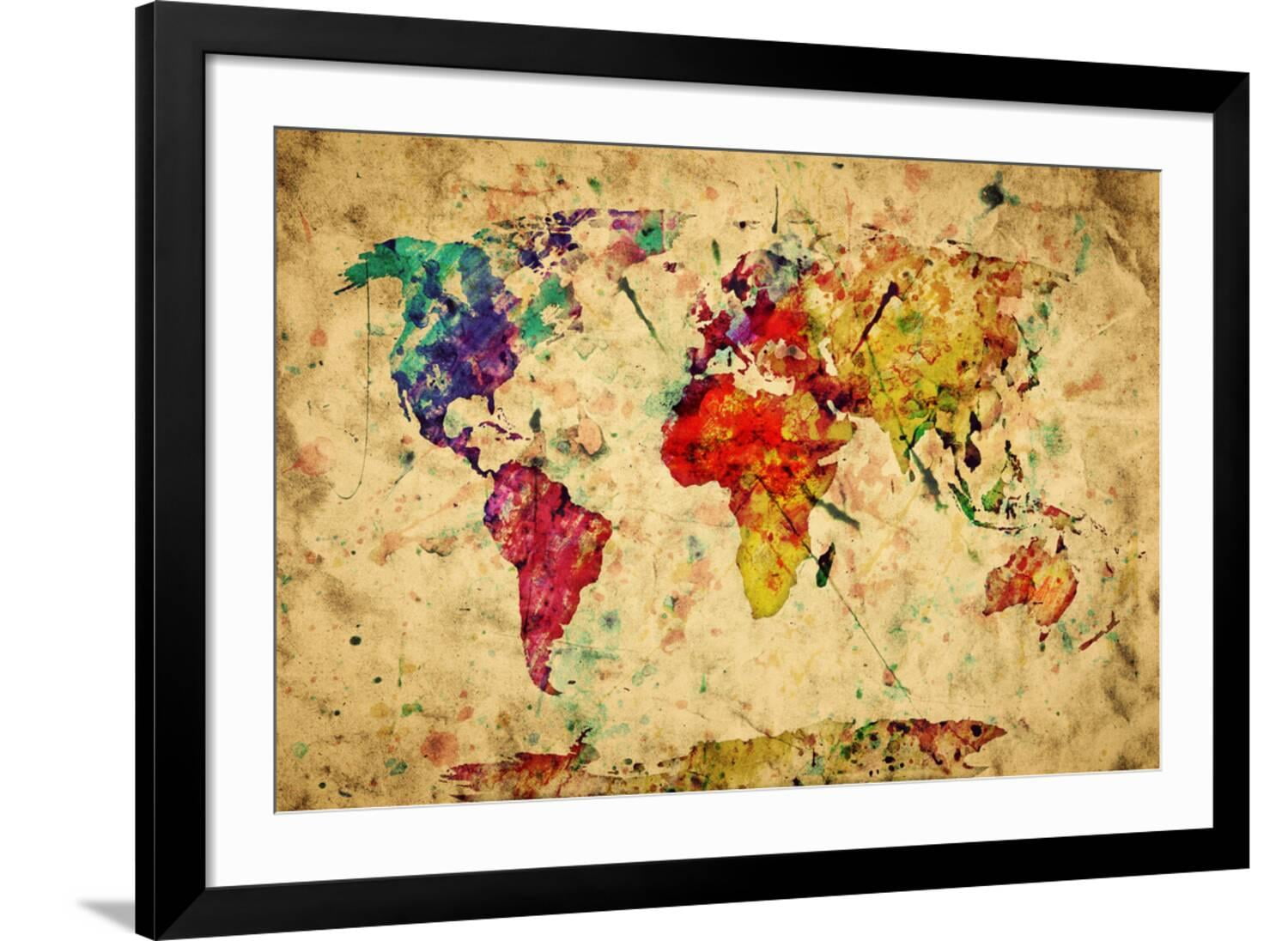 Art.com Vintage World Map Art Print by Michal Bednarek, Black Frame ...
