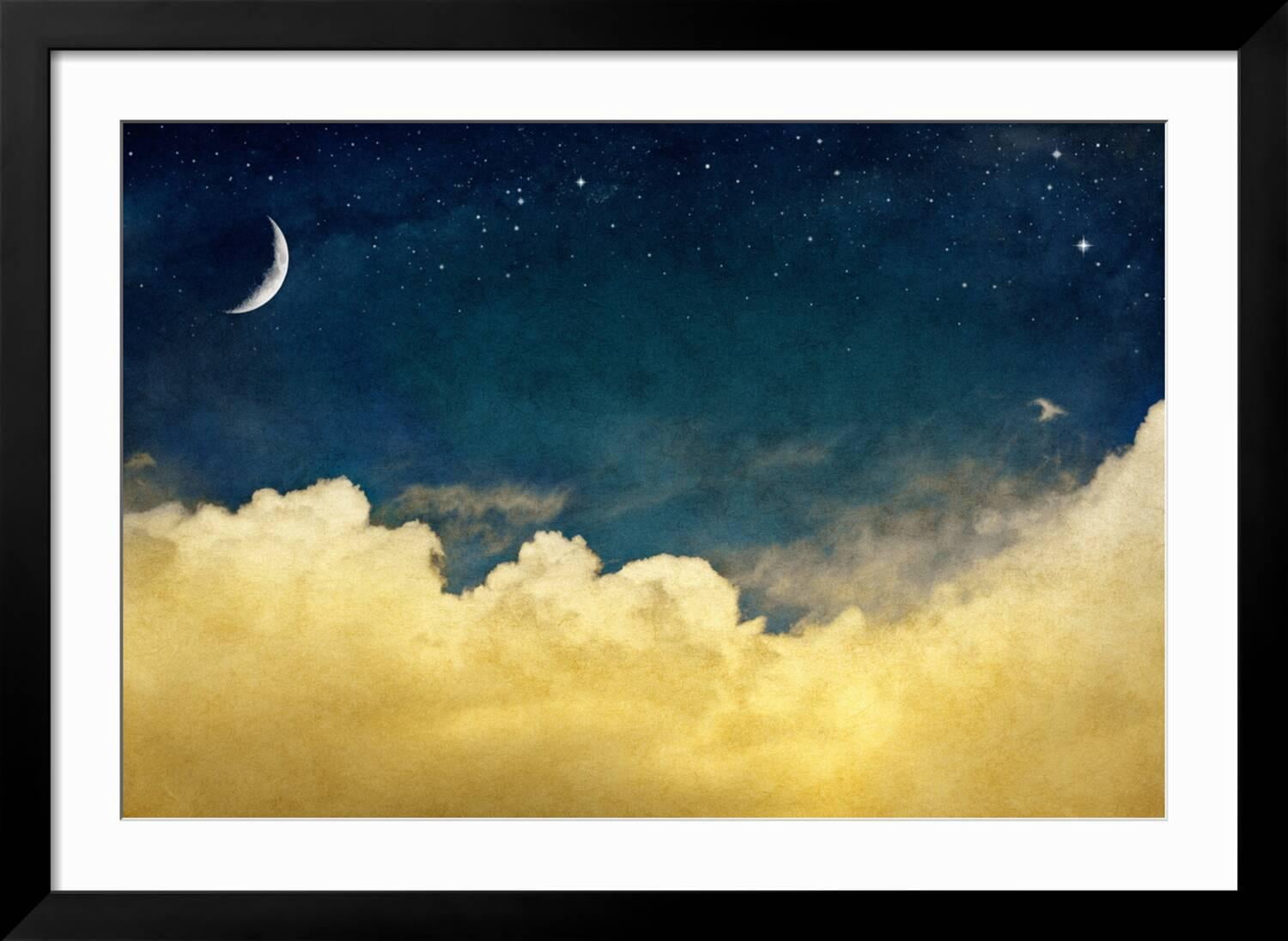 Art.com Vintage night sky with crescent moon and clouds Art Print by ...