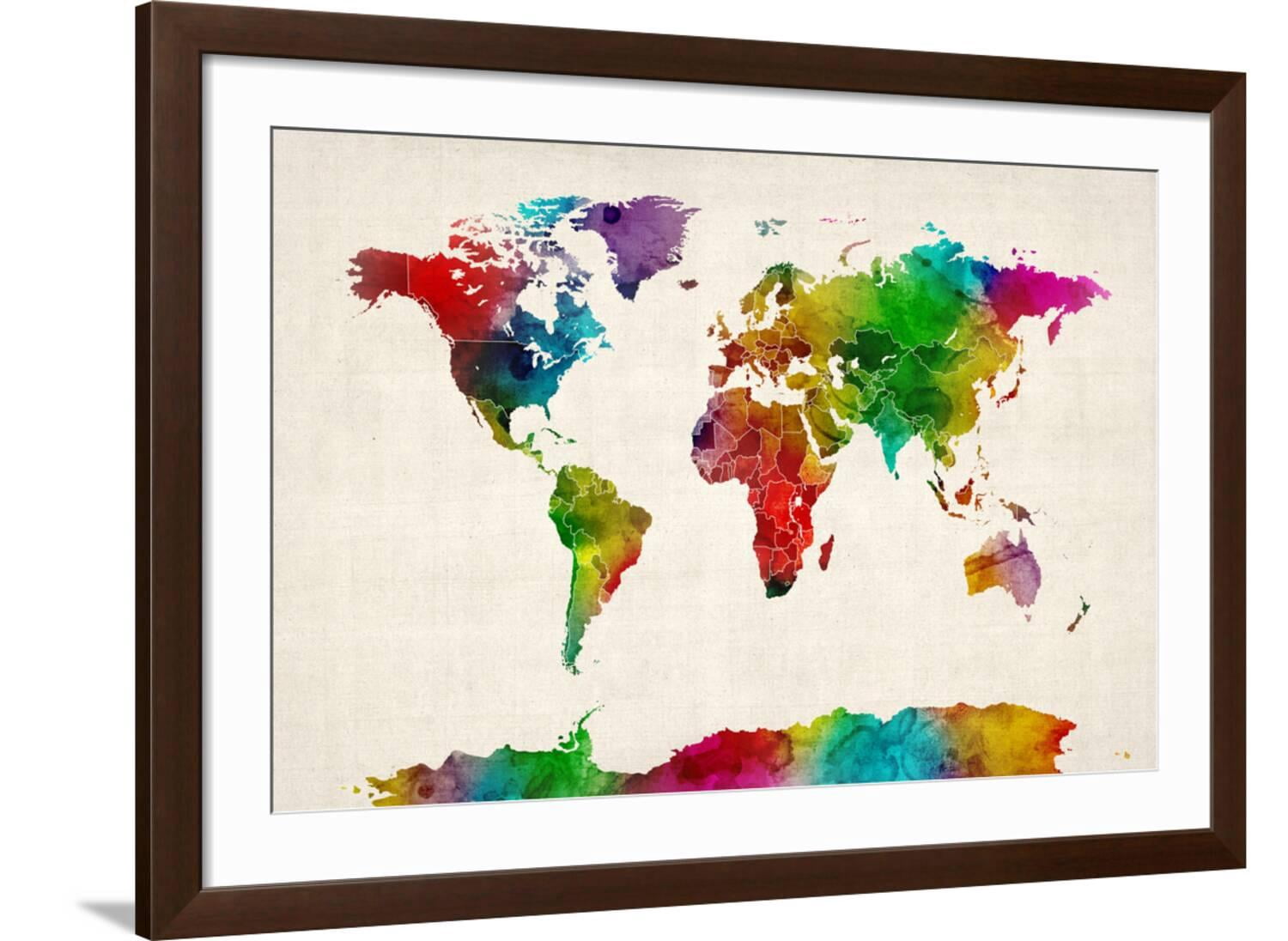 Art.com Watercolor Map of the World Map Art Print by Michael Tompsett ...