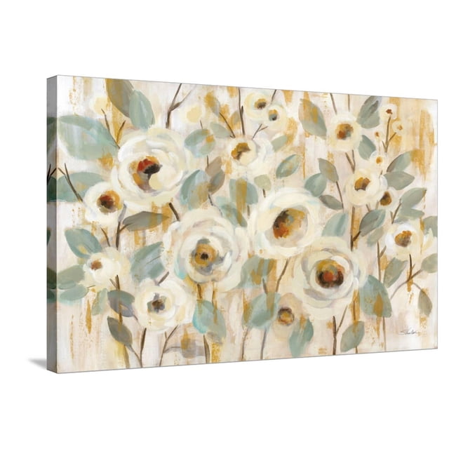 Art.com White Gold and Sage Floral Stretched Canvas Print Wall Art by ...