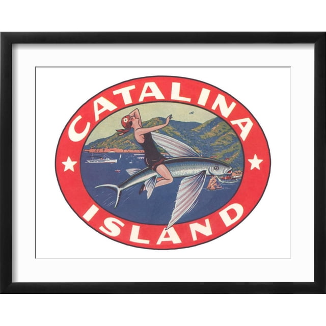 Art.com Woman Riding Flying Fish, Catalina Island Art Print, Black ...