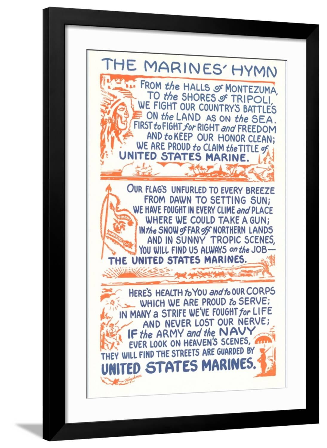 Art.com Words to Marines Hymn Art Print, Black Frame Wall Art, 32" x 44 ...