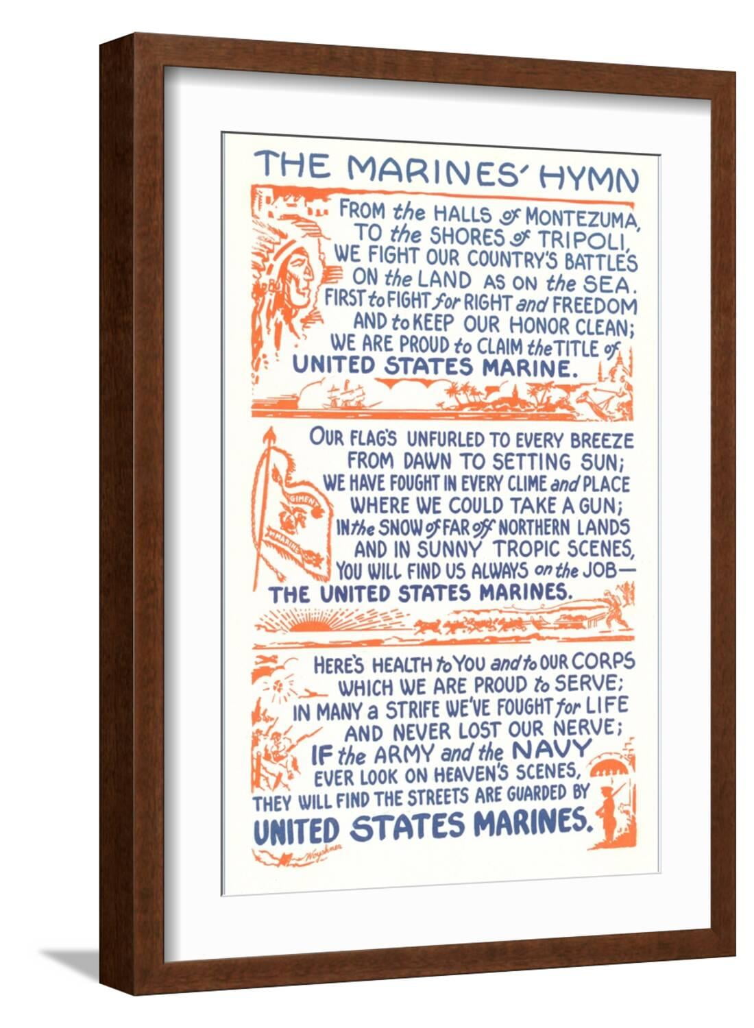 Art.com Words to Marines Hymn Art Print, Brown Frame Wall Art, 17" x 23 ...