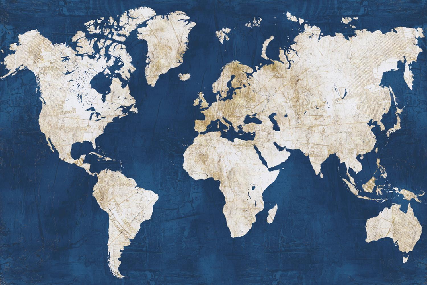 Art.com World Map NavyGold Art Print by Alicia Vidal, 24" x 16 ...