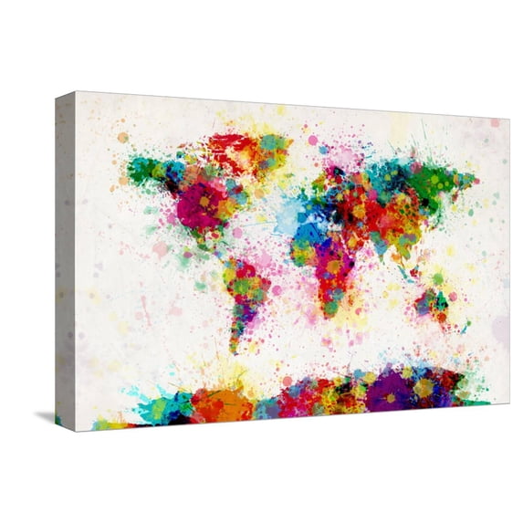 Art.com World Map Paint Splashes Stretched Canvas Print Wall Art by ...