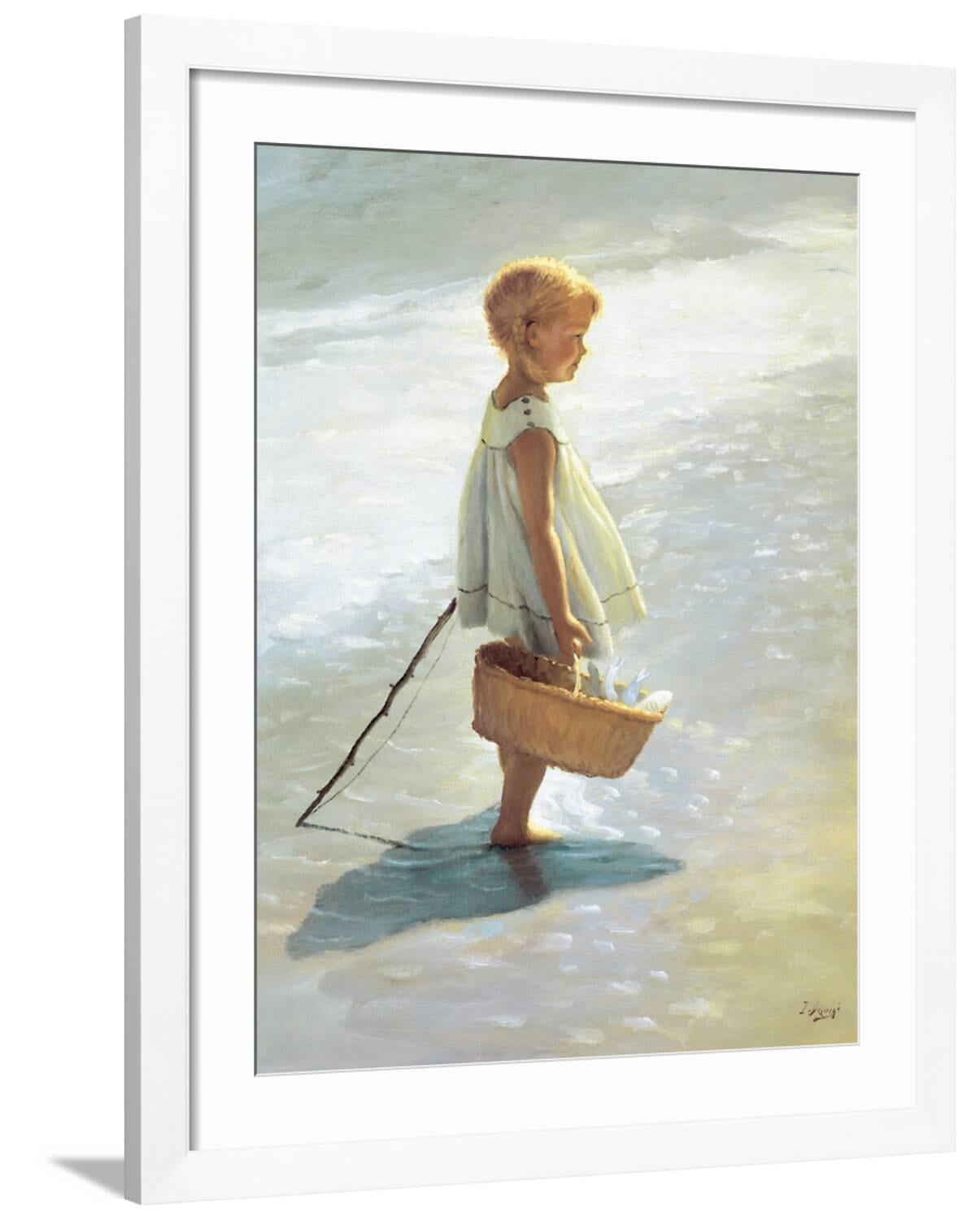 Art.com Young Girl on a Beach Art Print by I Davidi, White Frame Wall ...