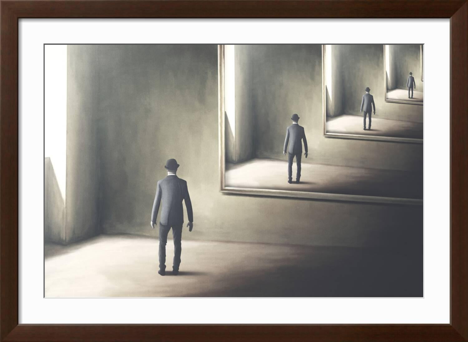 Art.com illustration of man reflecting himself in the mirror, loop surreal concept Art Print by ...