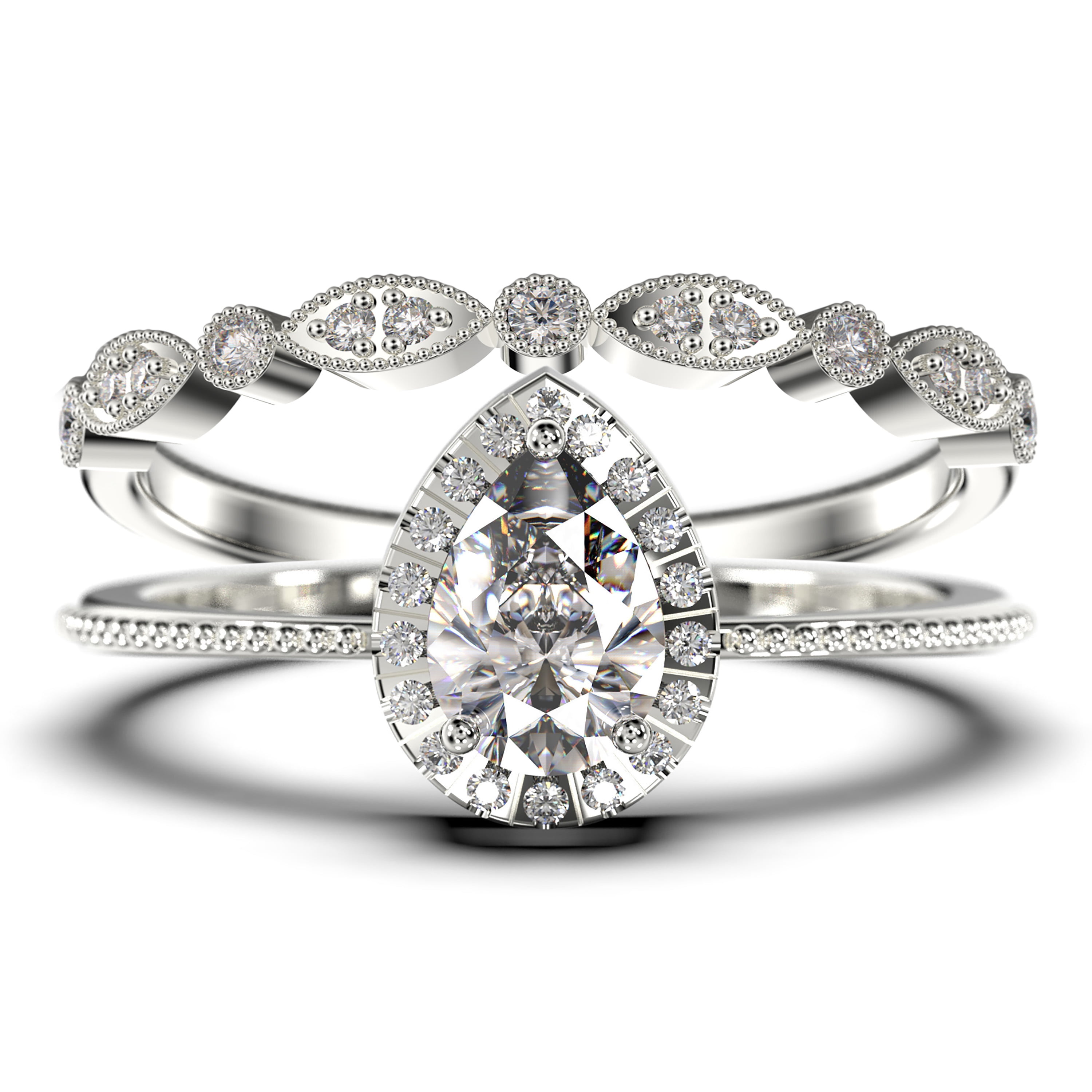 Art deco 1.75 Carat Vintage Pear Cut Diamond Moissanite Engagement Ring ...