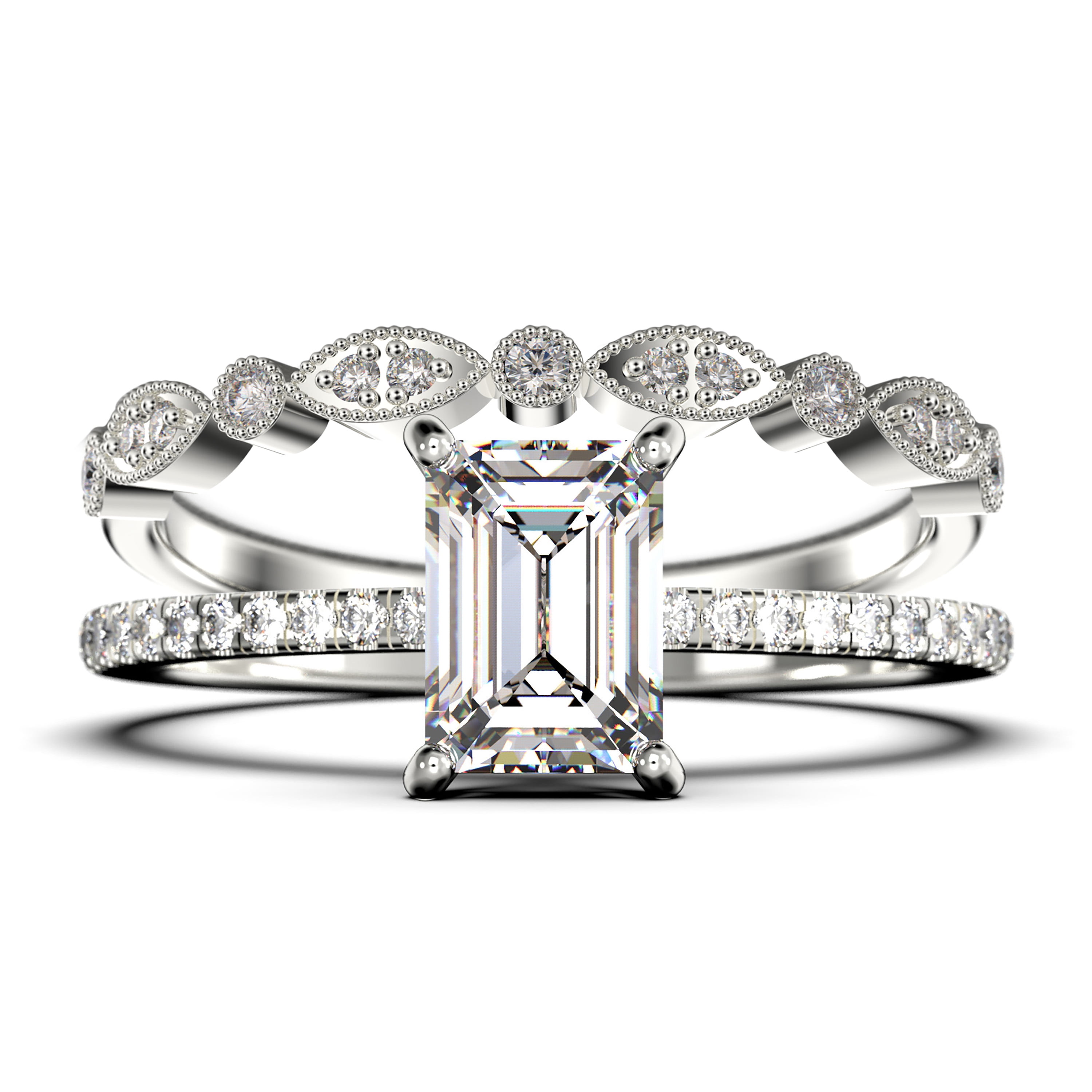 Art deco 2.00 Carat Emerald Cut Diamond Moissanite Engagement Ring Set ...