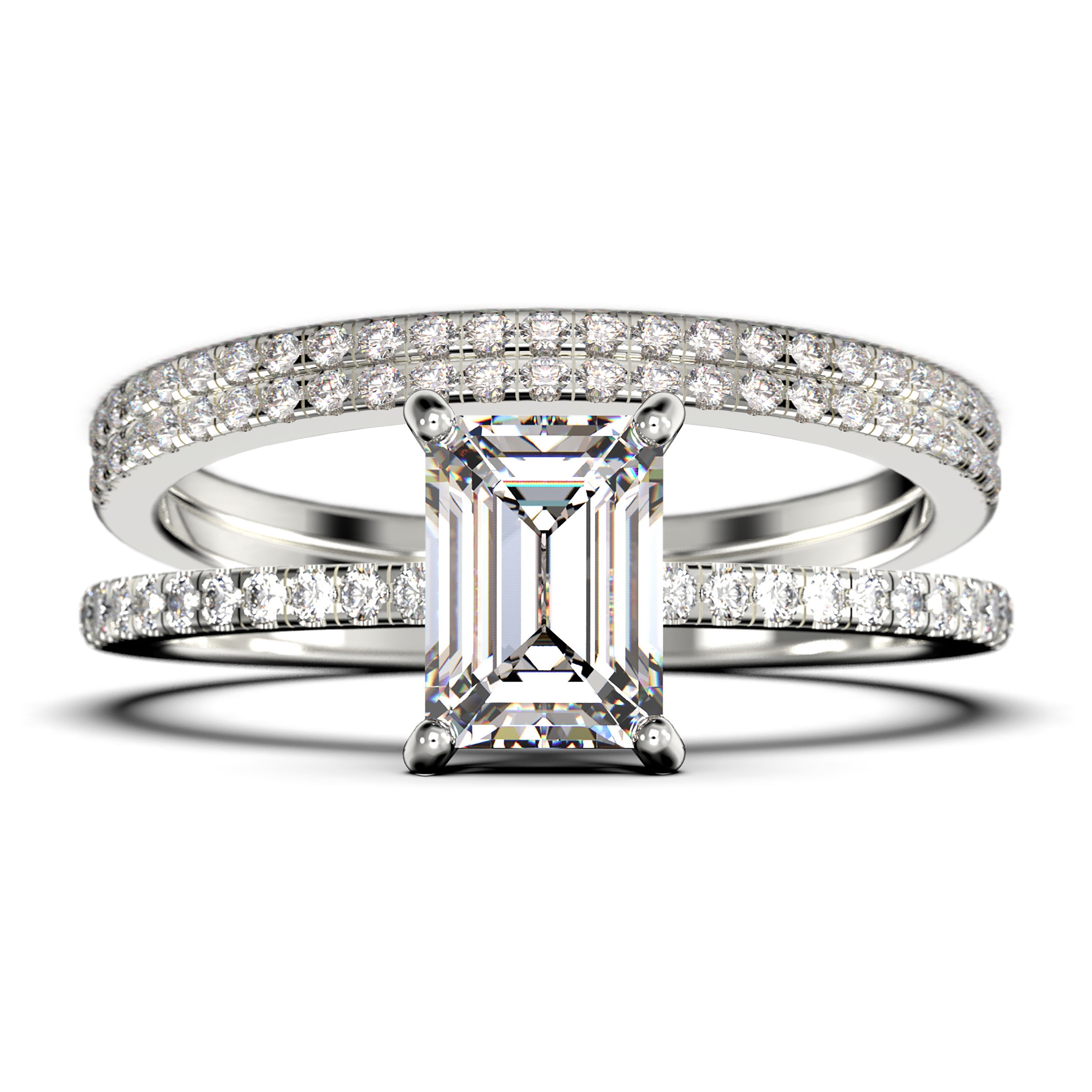 Art deco 2.00 Carat Emerald Cut Diamond Moissanite Engagement Ring Set ...
