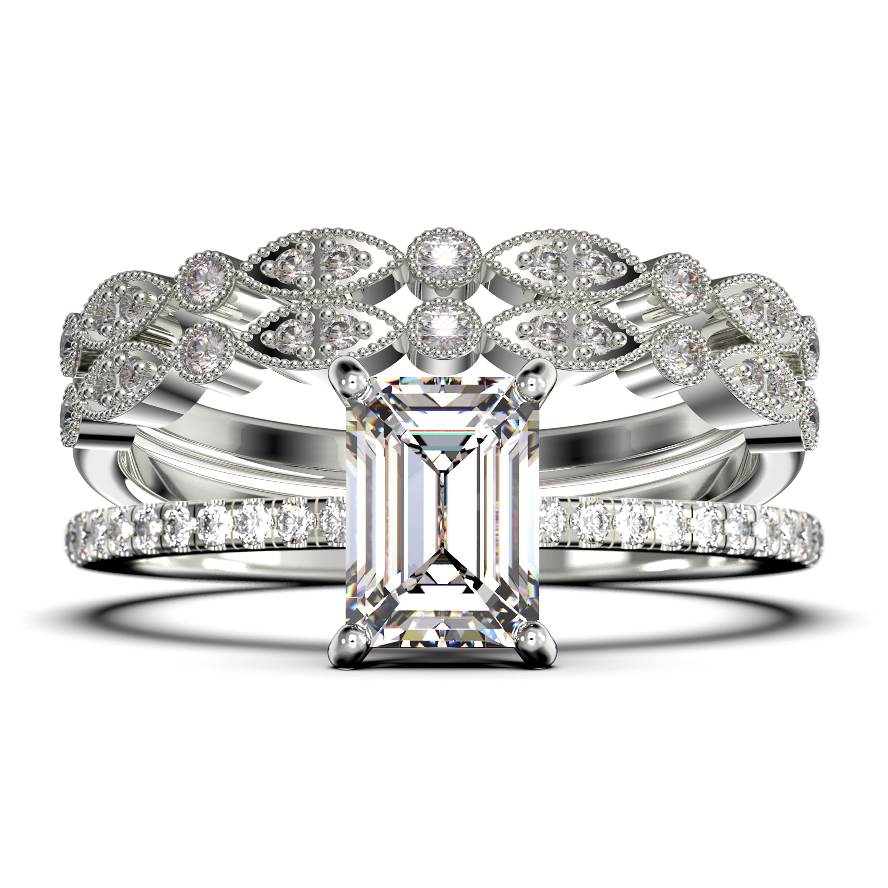 Art deco 2.00 Carat Emerald Cut Diamond Moissanite Engagement Ring Set ...