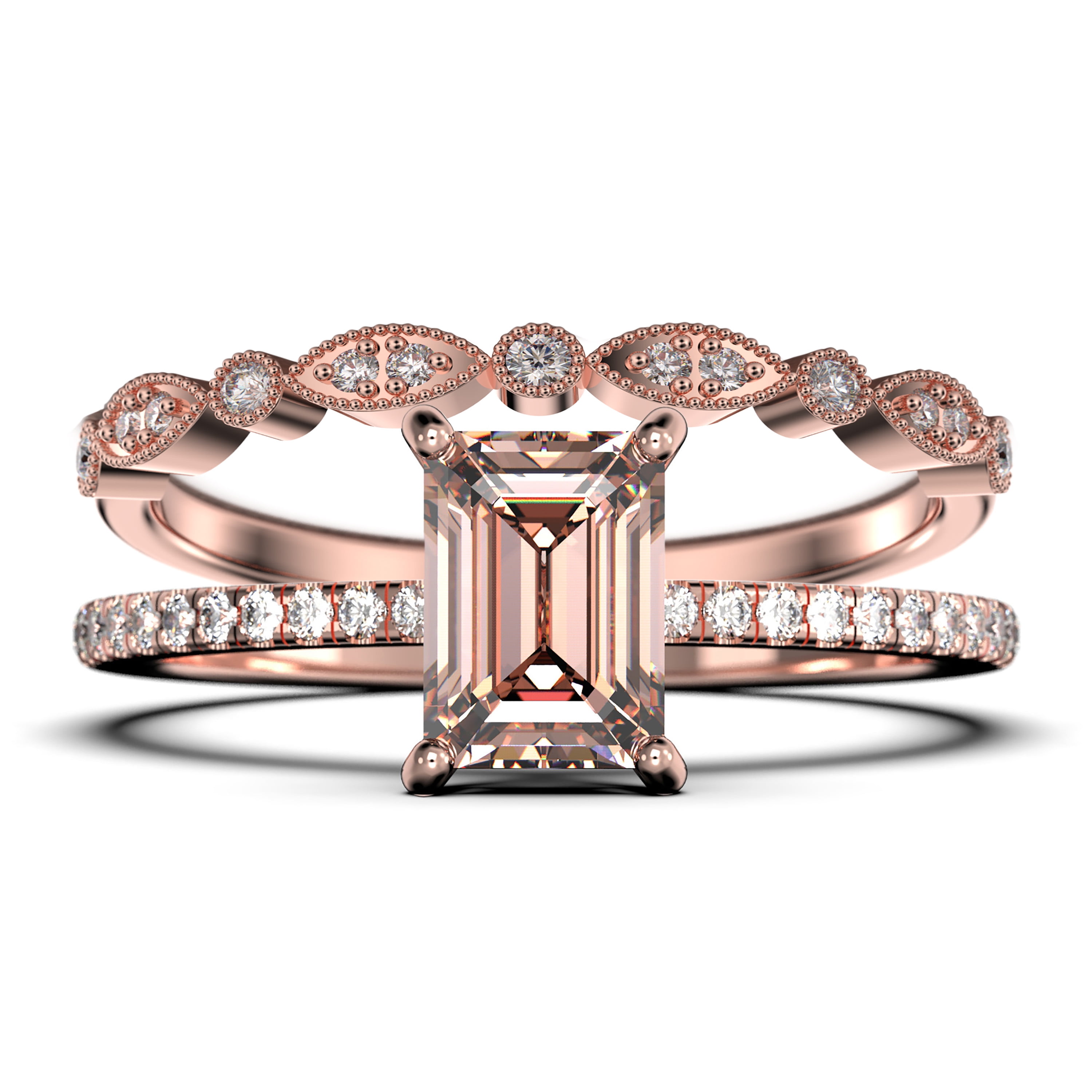 Art deco 2.00 Carat Emerald Cut Morganite And Diamond Moissanite ...