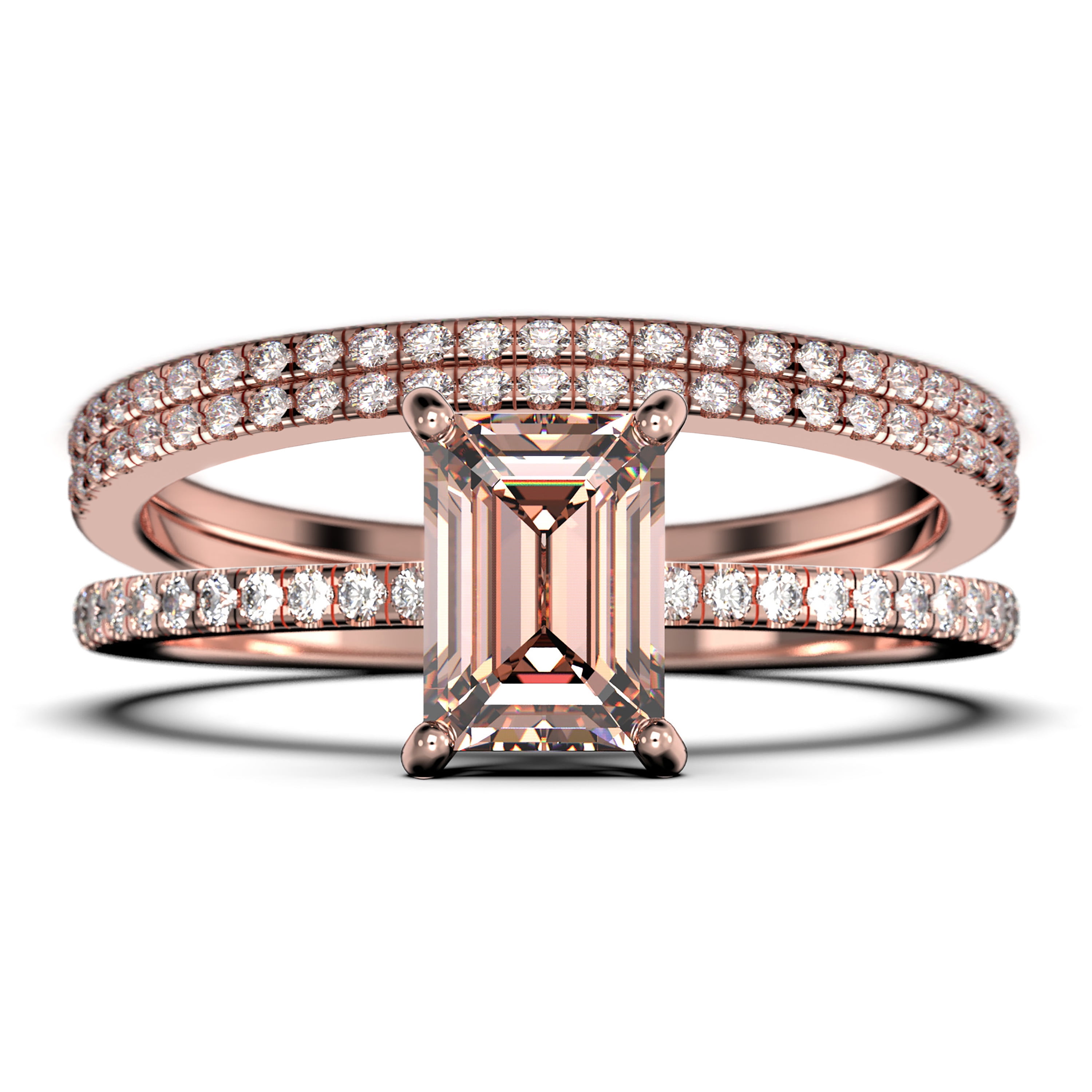 Art deco 2.00 Carat Emerald Cut Morganite And Diamond Moissanite ...