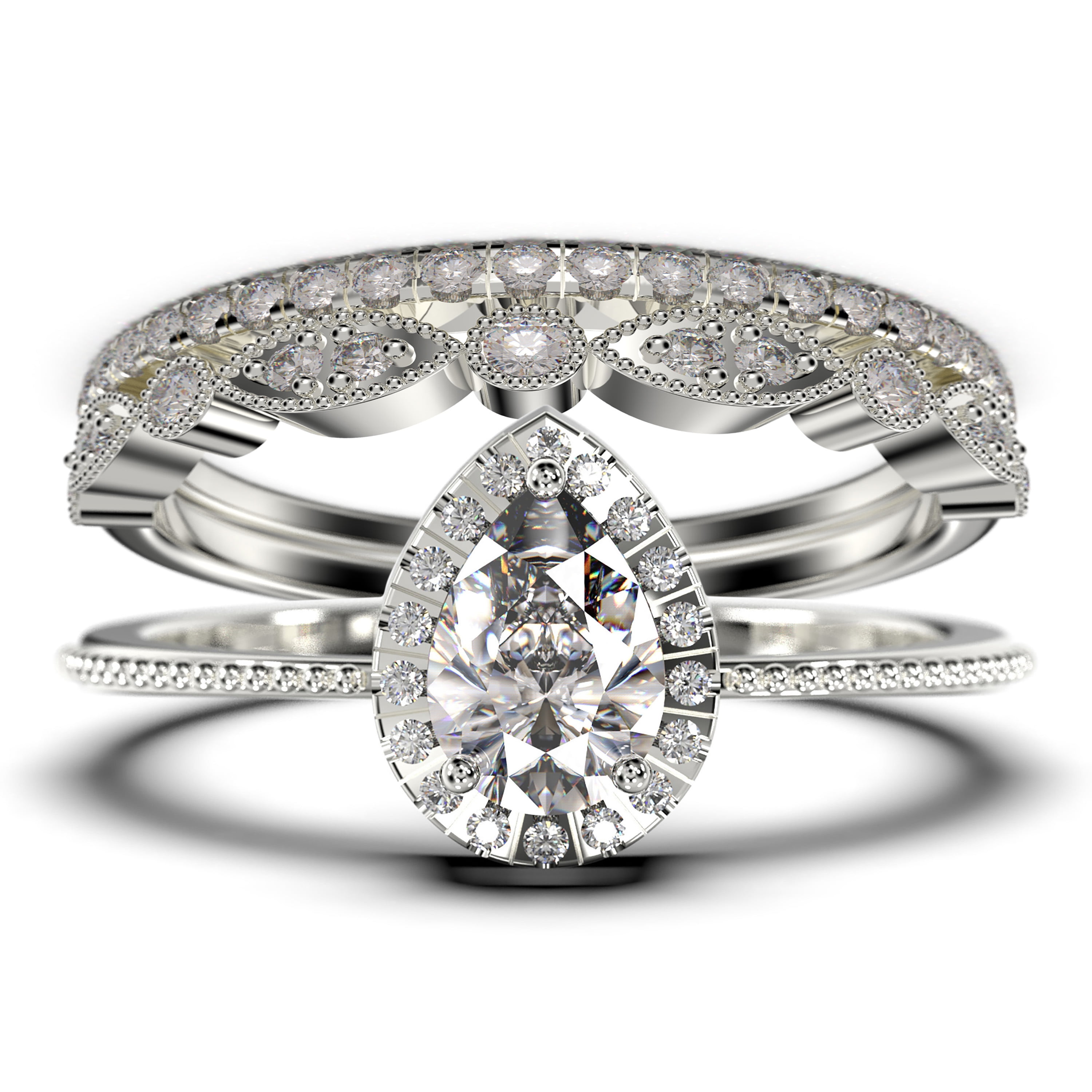 Art deco 2.00 Carat Vintage Pear Cut Diamond Moissanite Engagement Ring ...