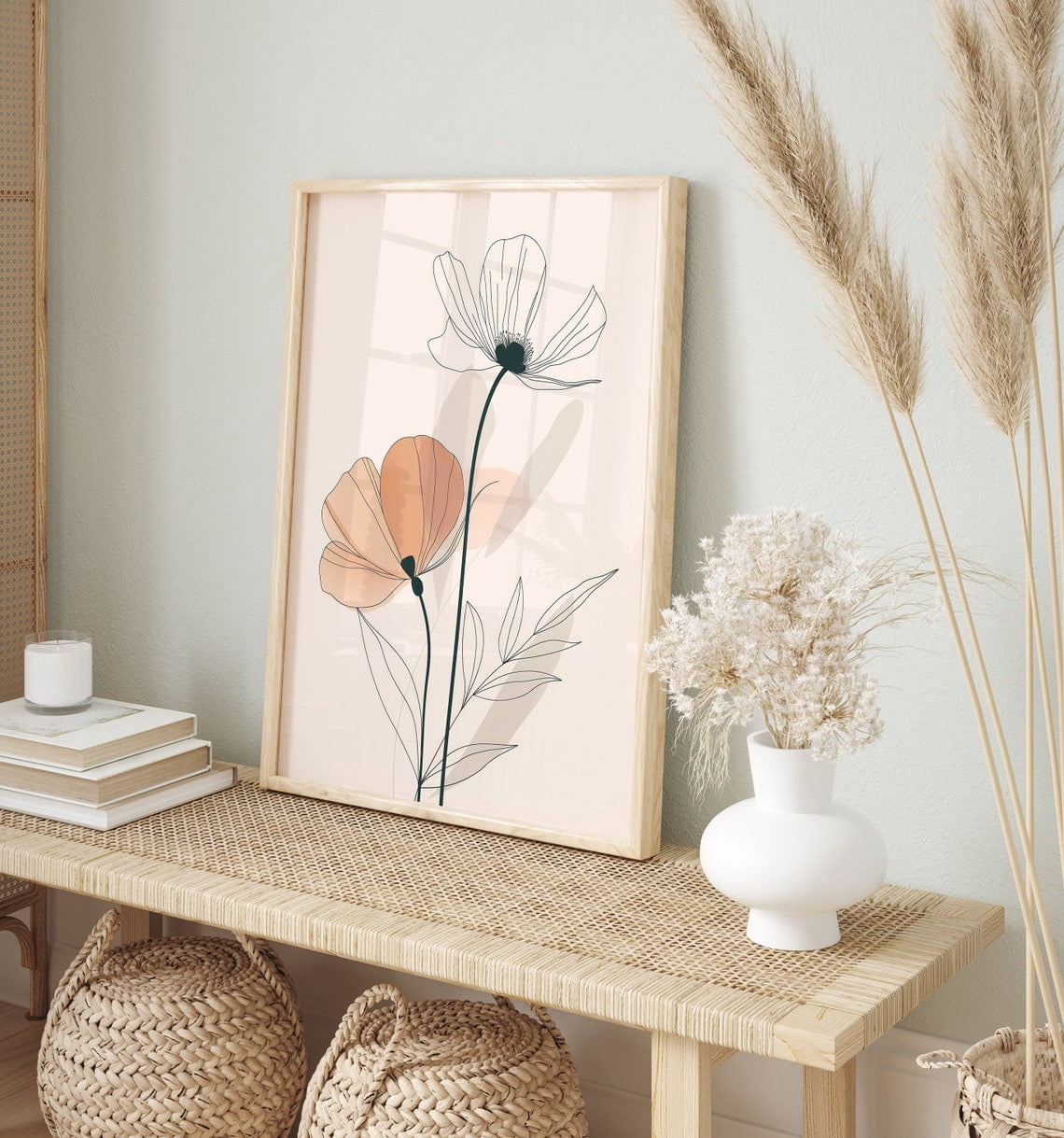 Art for a bright living room Botanical line style Floral illustration ...