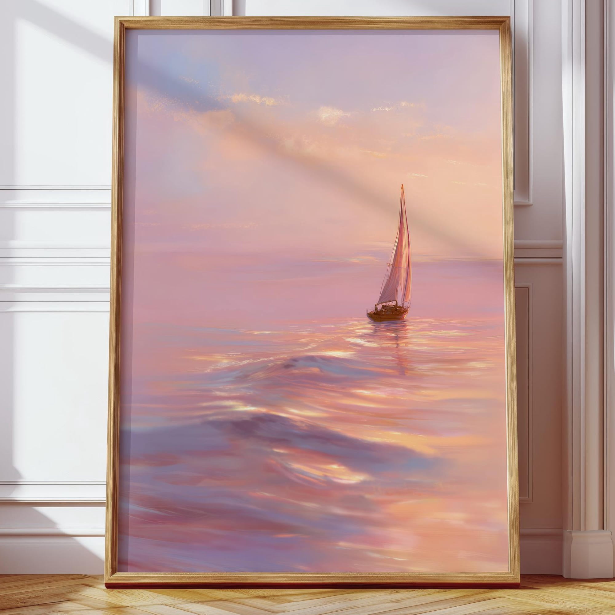 Art for living room relaxation Pastel sea sailboat Romantic landscape ...