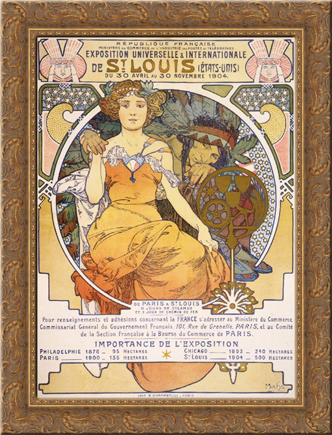 Art nouveau color lithograph poster showing a seated woman clasping the ...
