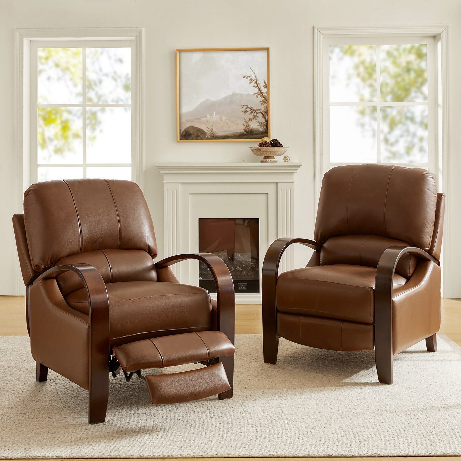 Art of Living Designs Alexandra Mid-Century Modern Genuine Leather Manual Recliner, Set of 2 N/A ...