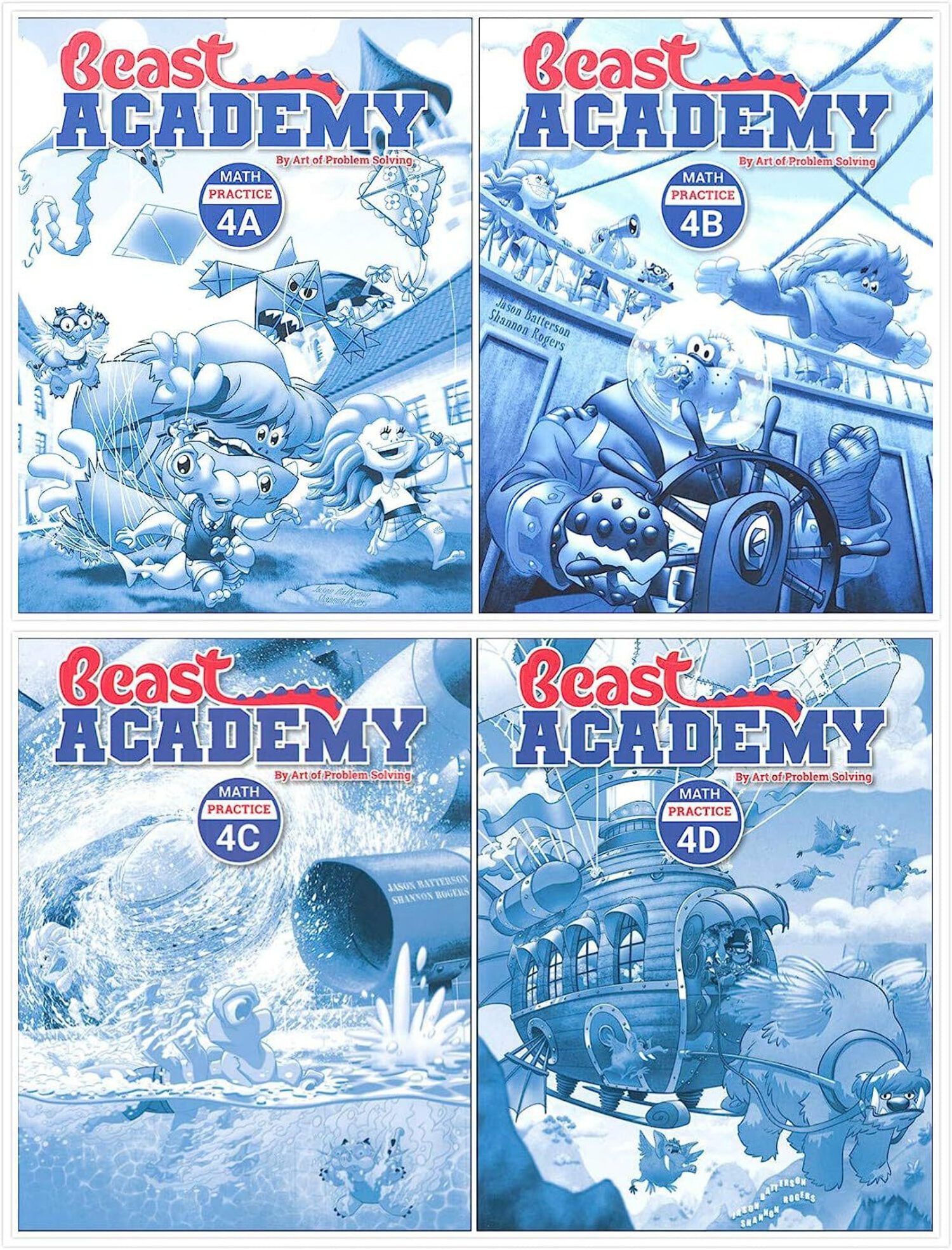 Art of Problem Solving: Beast Academy Grade 4 Practice Workbook Set (4 Books)- Practice 4A, 4B ...
