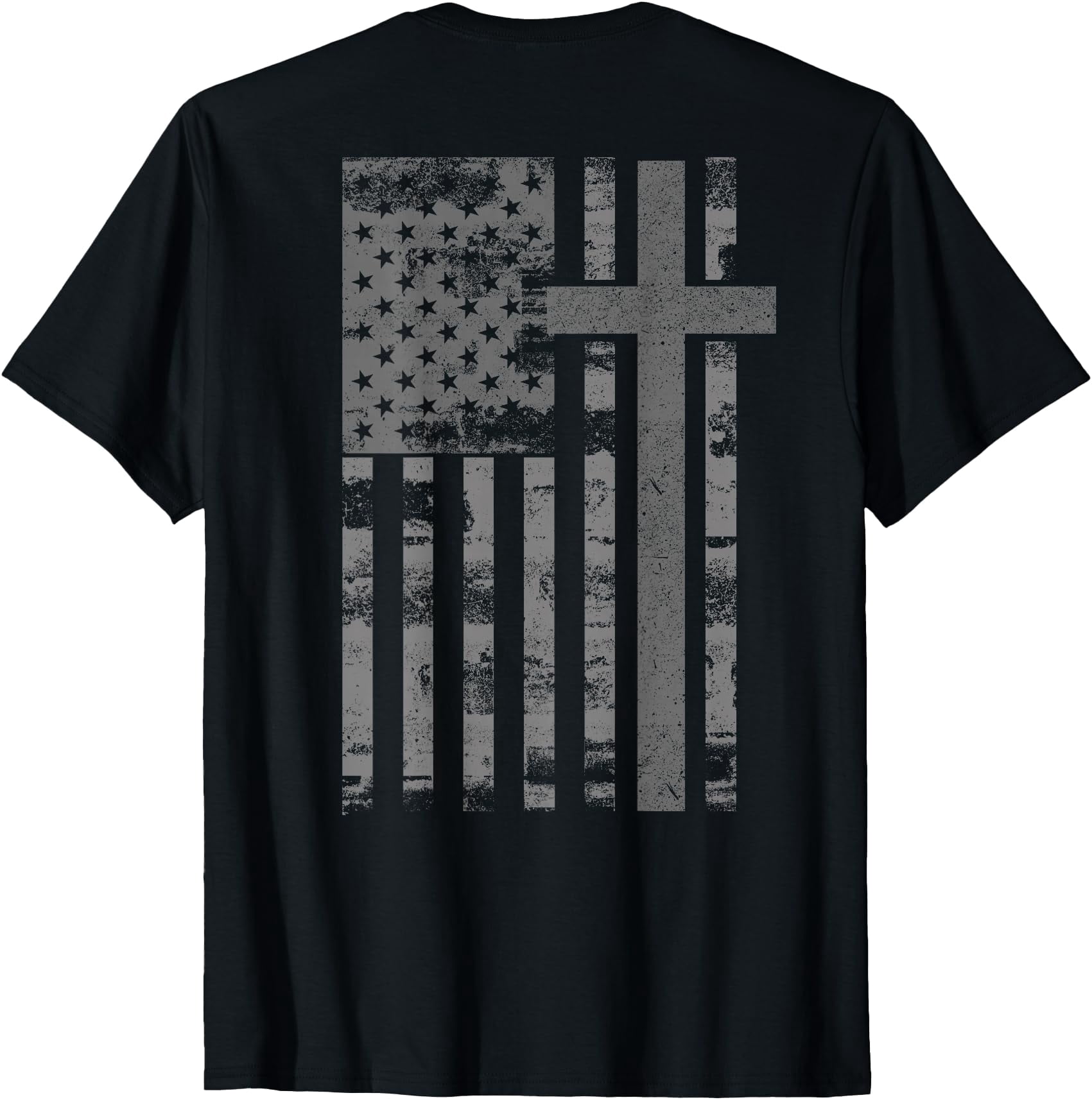 (Art on Back) American Flag Christian Faith Cross Patriotic T-Shirt ...