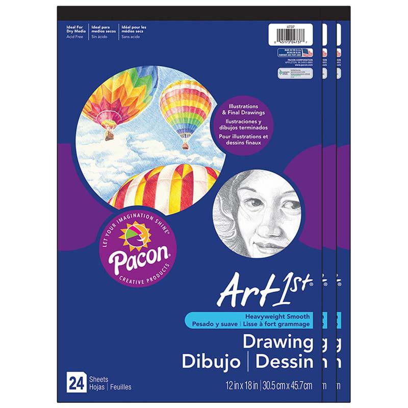 Drawing Paper Pad, Heavyweight, 12" x 18", 24 Sheets, Pack of 3 ...