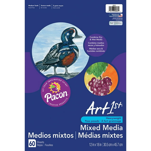 Art1st® Mixed Media Art Paper, 12" x 18", White - 60 Sheets per pack, 2 ...