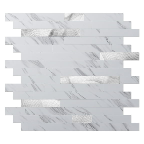 10-Sheet Faux Marble Peel and Stick Backsplash Tile for Kitchen Wall Bathroom Countertops, 11.4 ...