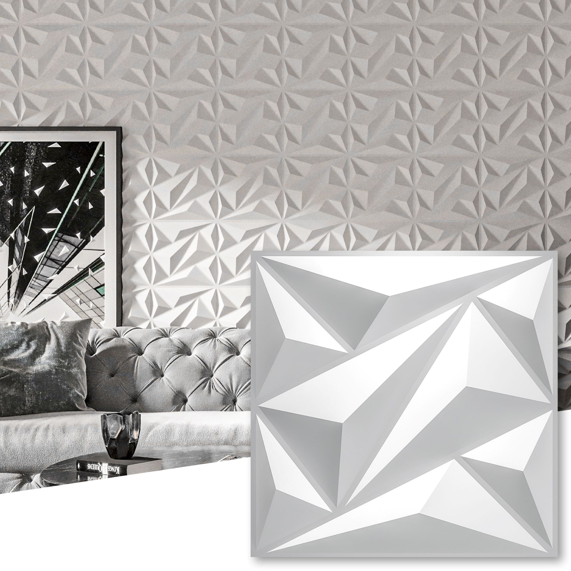 Art3d 33 pcs 11.81''x11.81'' 3D Wall Panel Diamond for Interior Home ...
