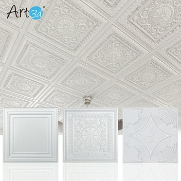 Art3d 12-Pack PVC Drop Ceiling Tiles Glue up Ceiling Tiles,24"x24 ...