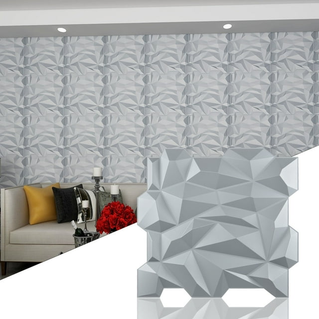 Art3d 19.7"x19.7"-12 Pack PVC 3D Diamond Wall Panel Jagged Matching ...