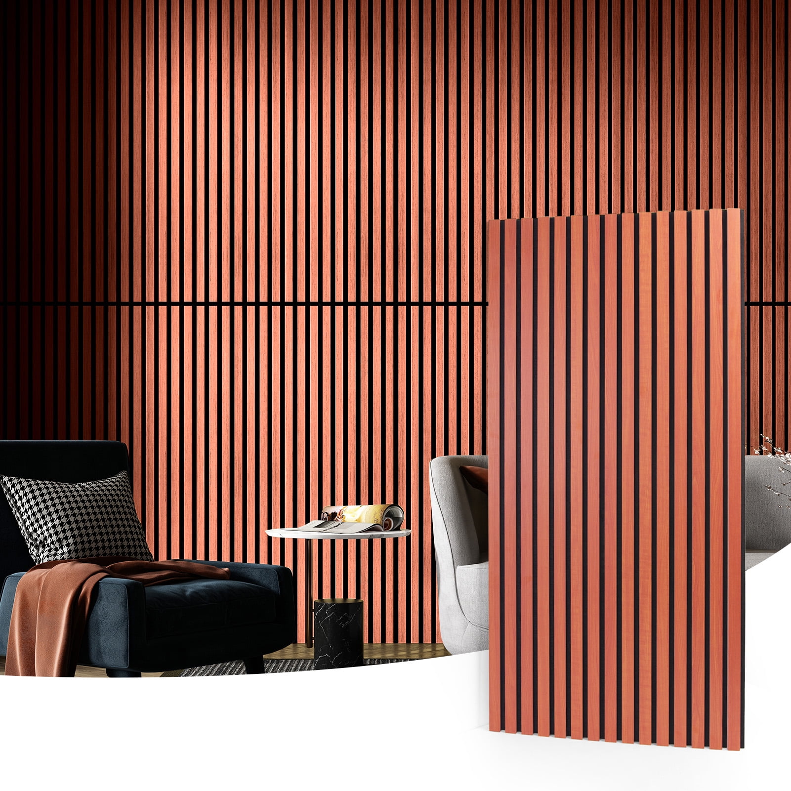 Art3d 3D Fluted Acoustic Wood Wall Panels, Cherry, 23.6'' x 47.2'', MDF ...