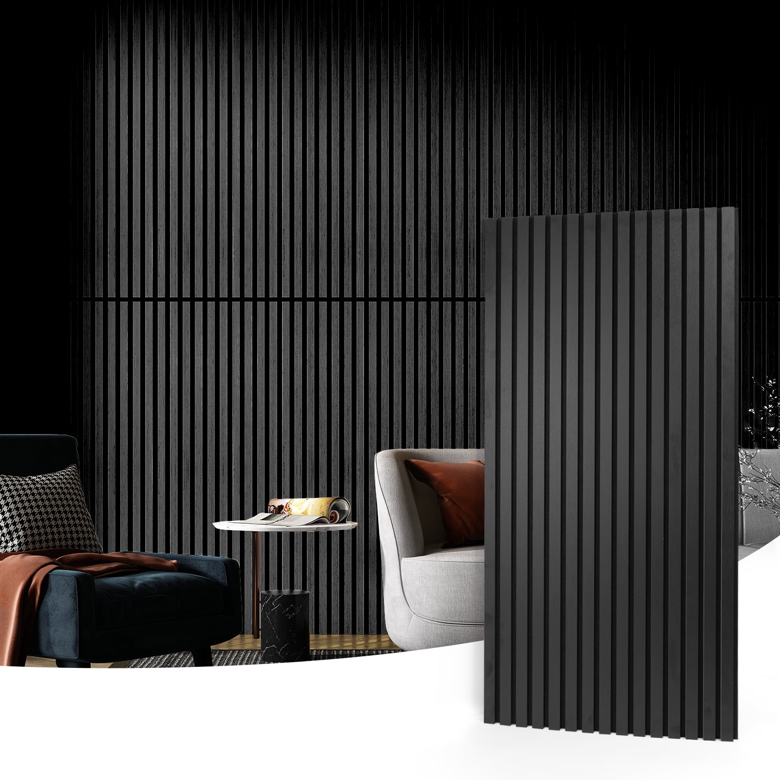 Art3d 3D Fluted Acoustic Wood Panels, Matte Black, 23.6" x 47.2", MDF ...