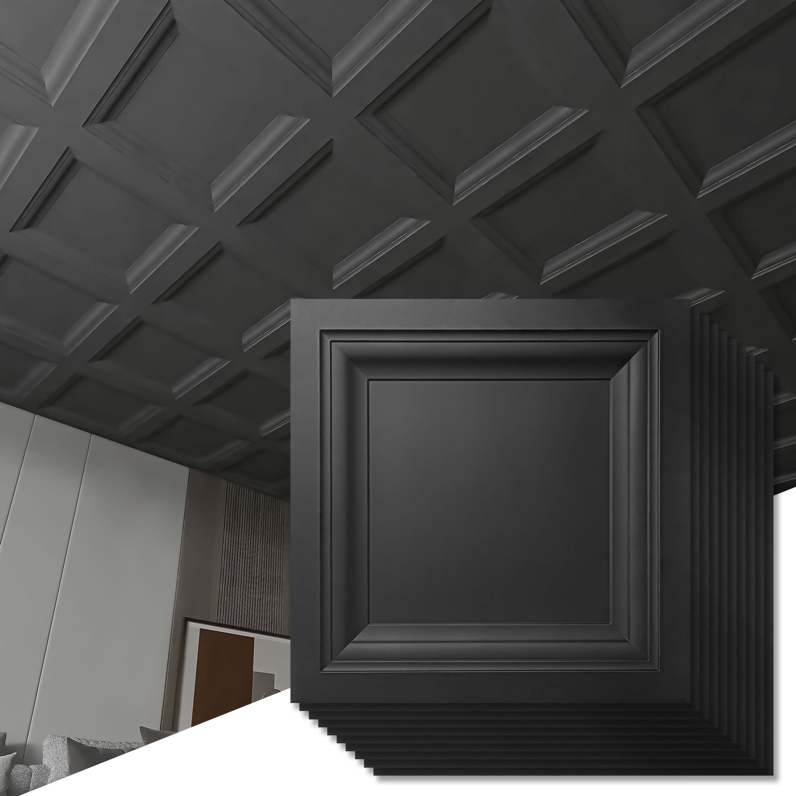Free Shipping! Art3d PVC Ceiling Tiles in Black, 12-Pack 2ft x 2ft ...
