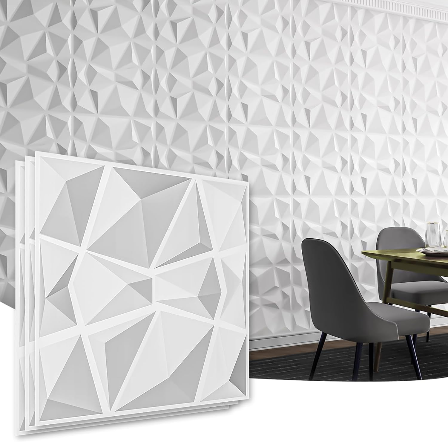 Art3d Textures 3D Wall Panels White Diamond Design Pack of 12 Tiles 32 ...