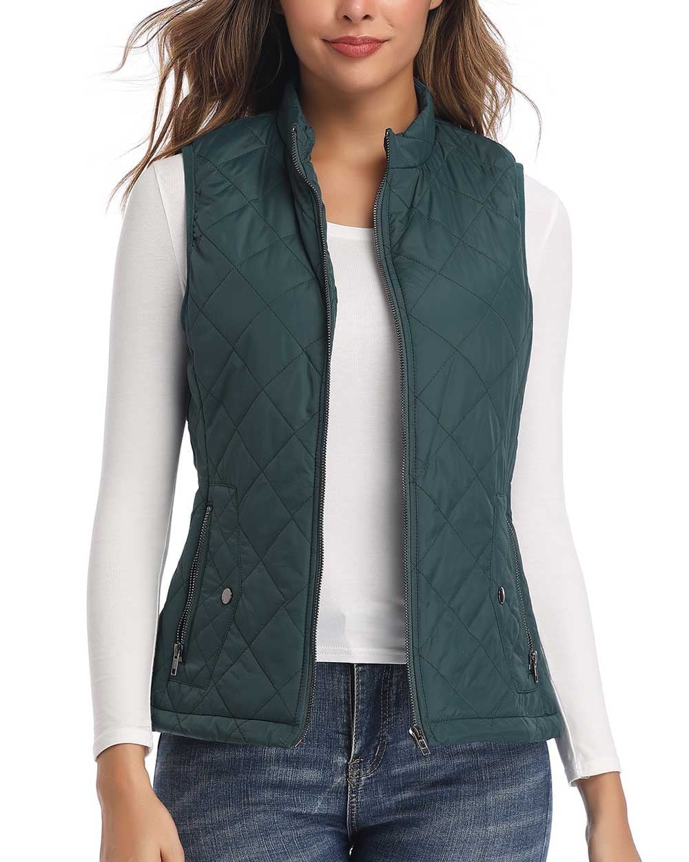 Art3d Womens Lightweight Padded Vest Stand Collar Quilted Gilet With