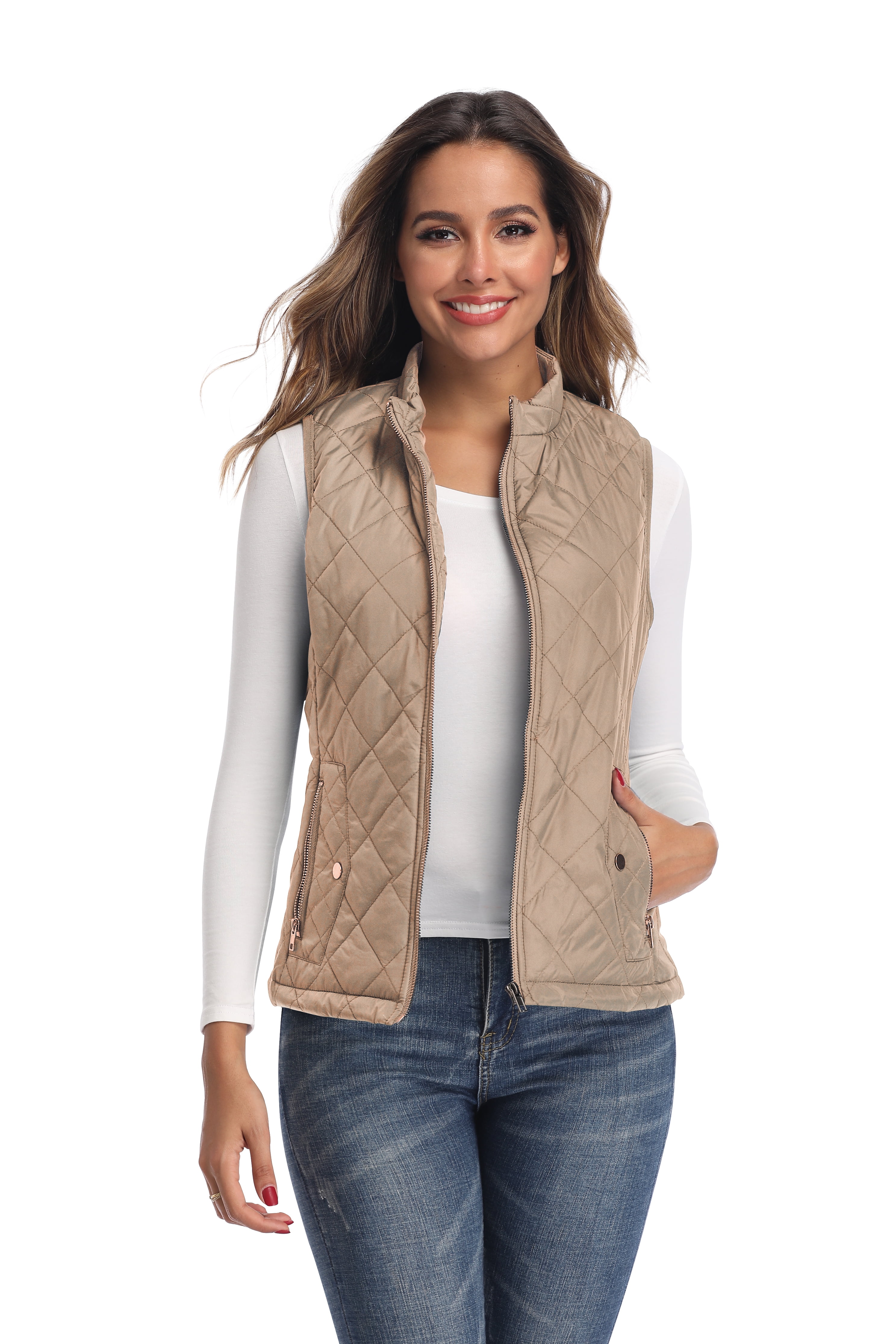 Art3d Womens Lightweight Padded Vest With Stand Collar Zip Pockets