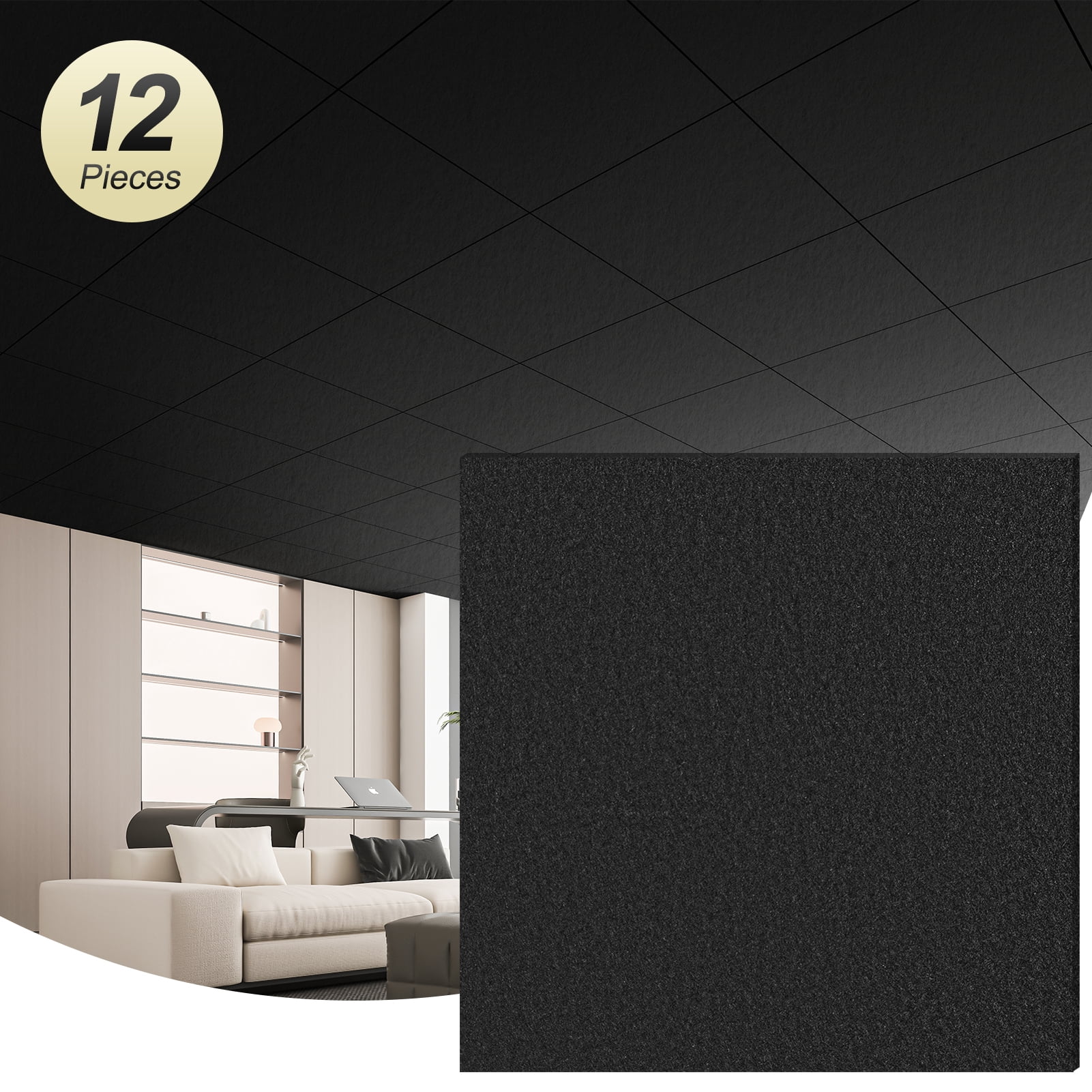 Art3dwallpanel 12-Pack 2x2ft Waterproof Ceiling Tiles, Acoustic, No-Sag ...