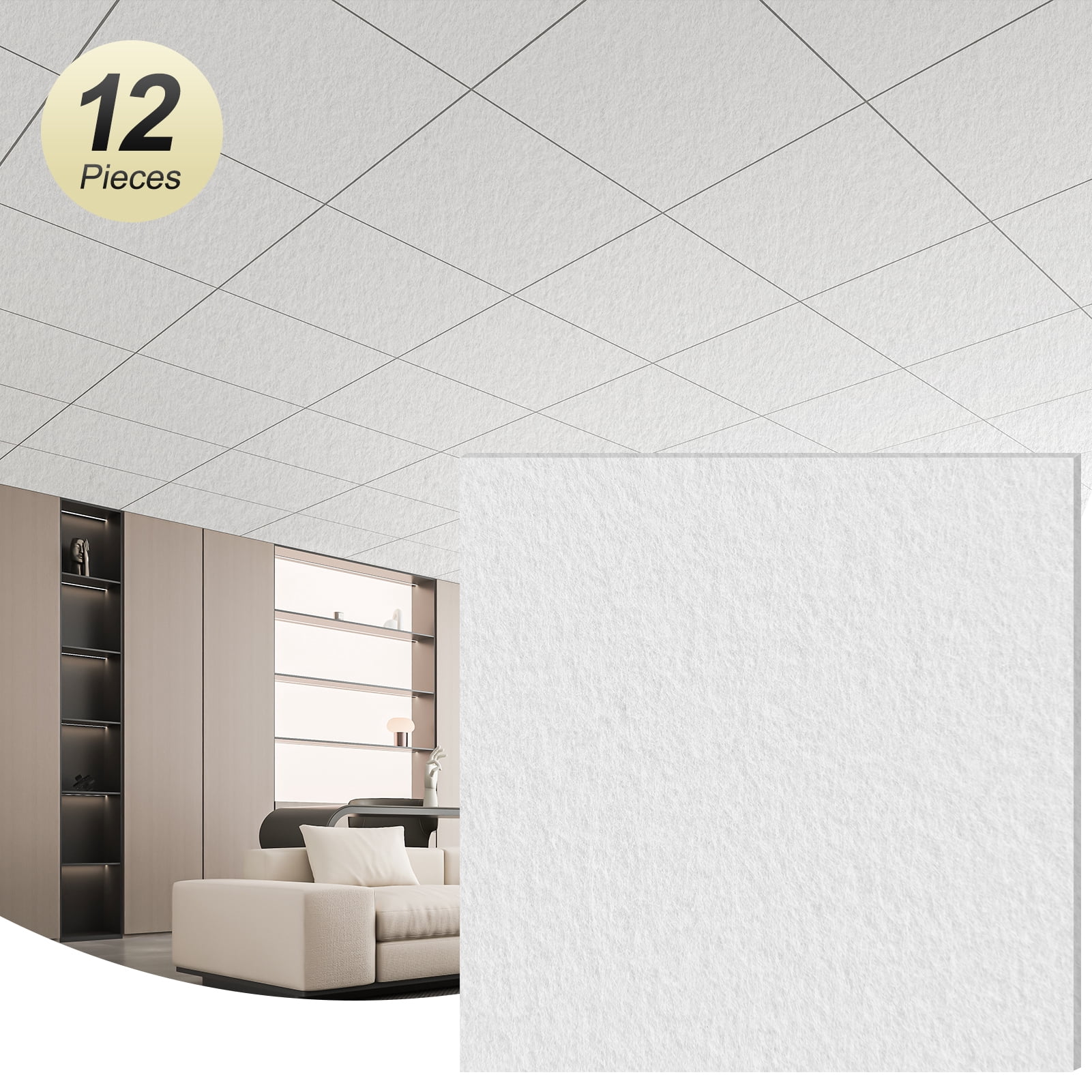 Art3dwallpanel 12-Pack 2x2ft Waterproof Ceiling Tiles, Acoustic, No-Sag ...