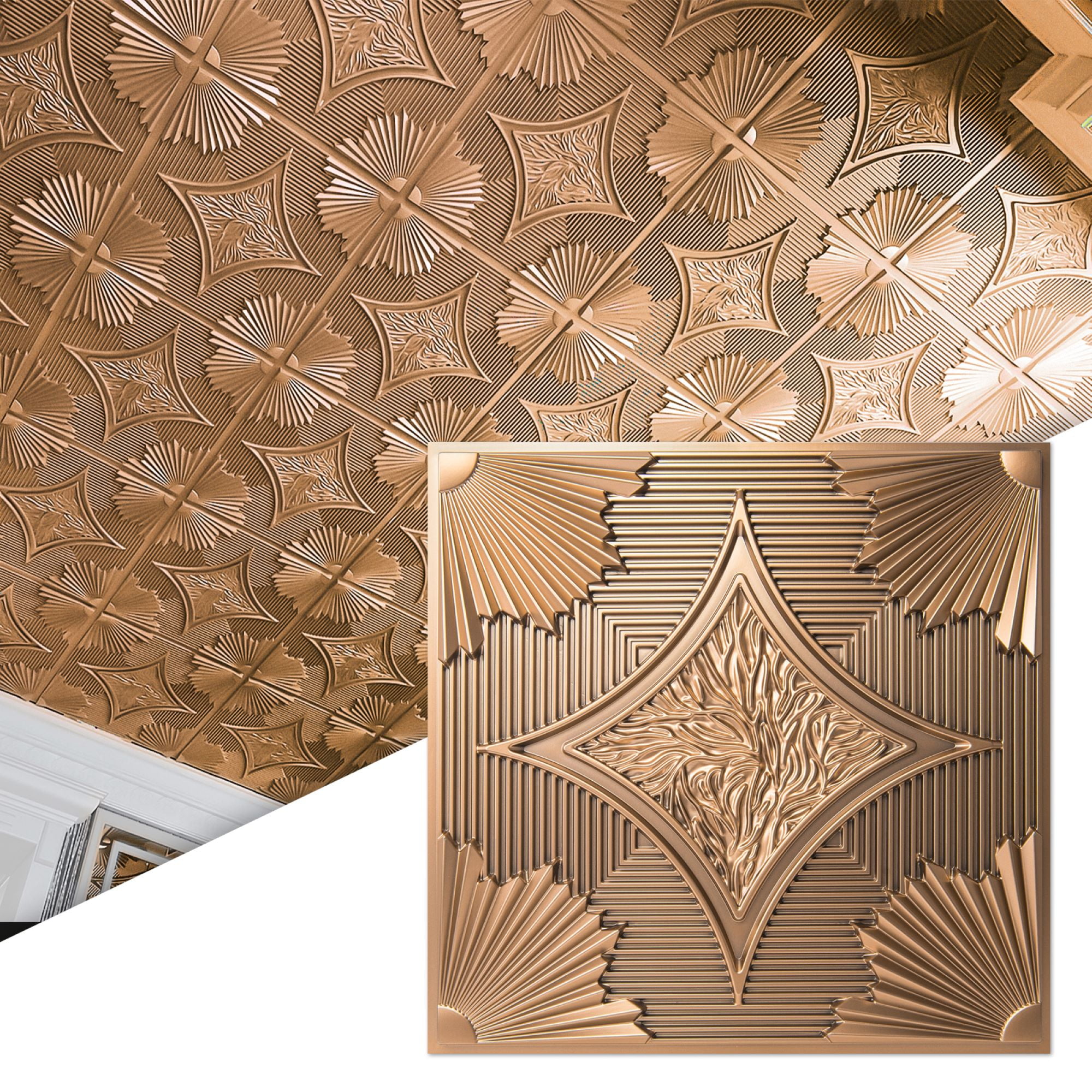 Art3dwallpanels 24x24 inch Bronze Drop Ceiling Tiles,3D PVC Wall Panels ...