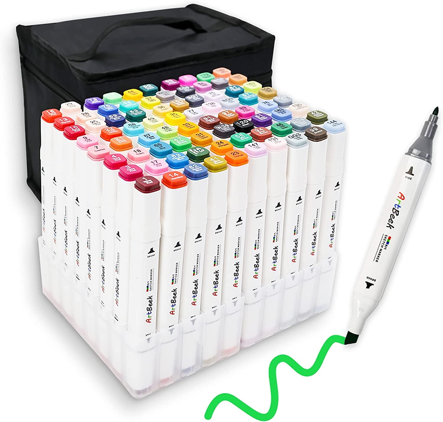 ArtBeek 80 Colors Markers Set, Dual Tip with Case, Vibrant Blending for ...