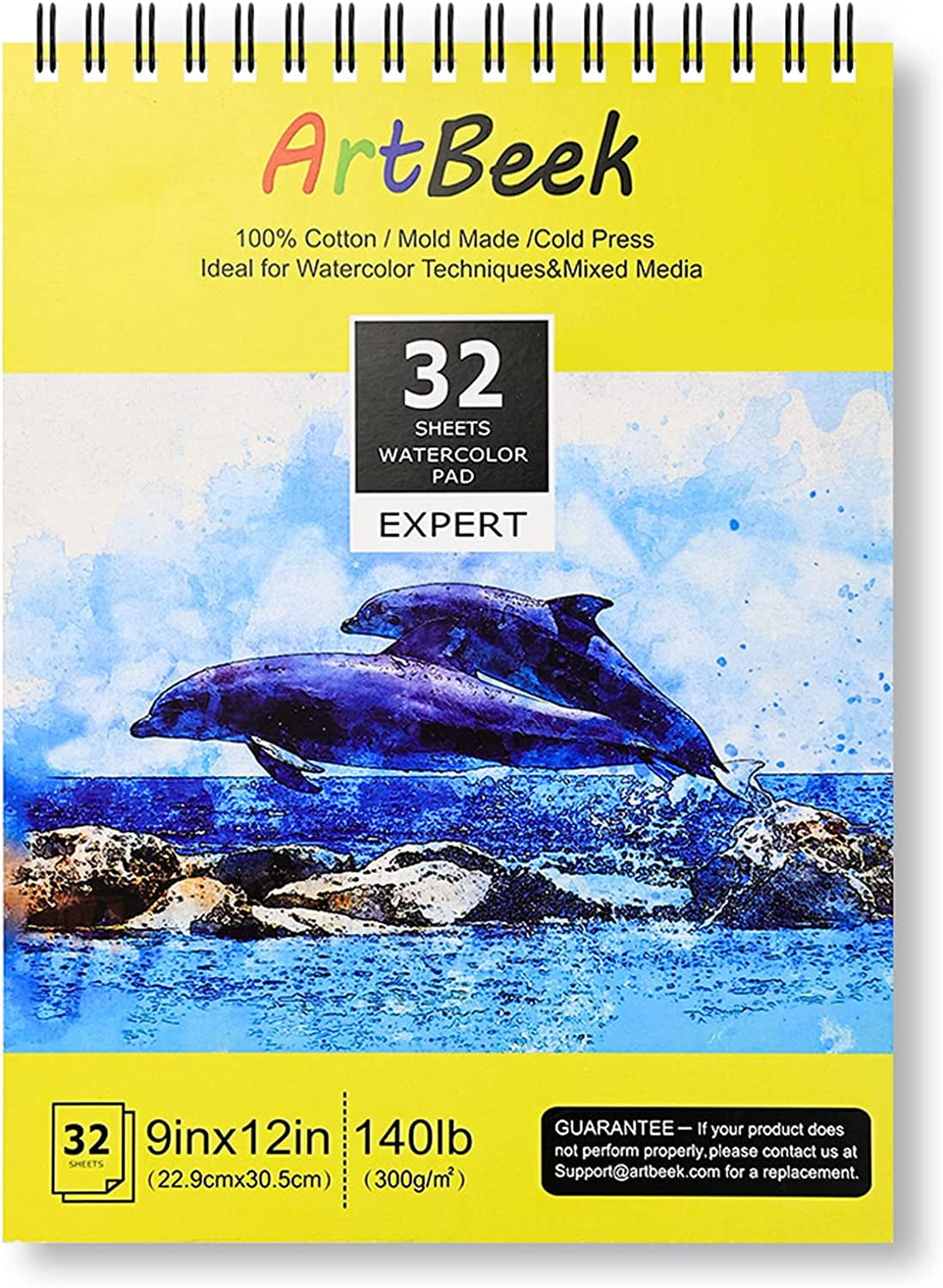 ArtBeek Watercolor Pad 9x12 Inch, 32 Sheets (140lb/300gsm), 100% Cotton ...