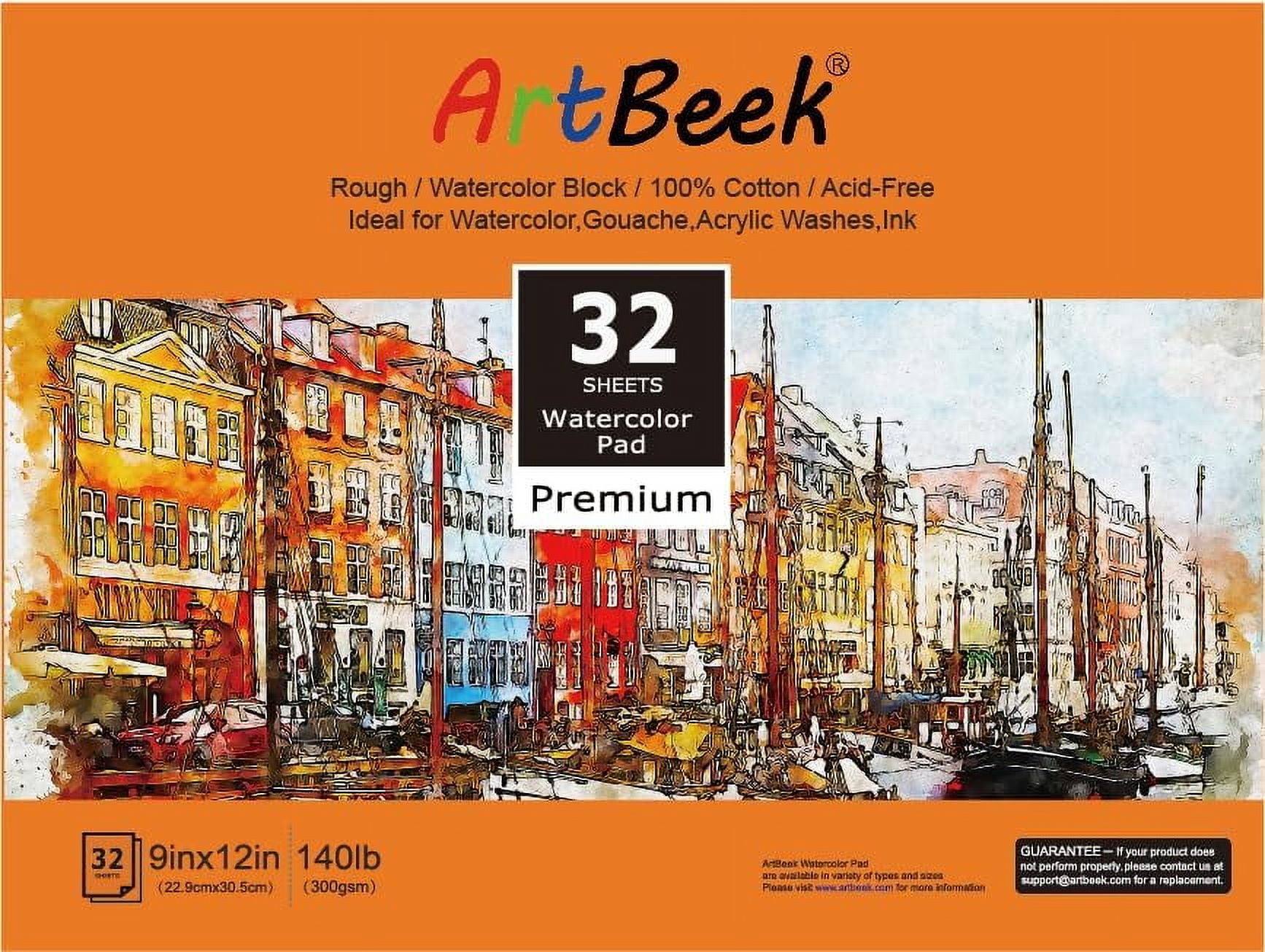 ArtBeek Watercolor Paper Block,9" x 12" Watercolor Block 32 Sheets 100% ...