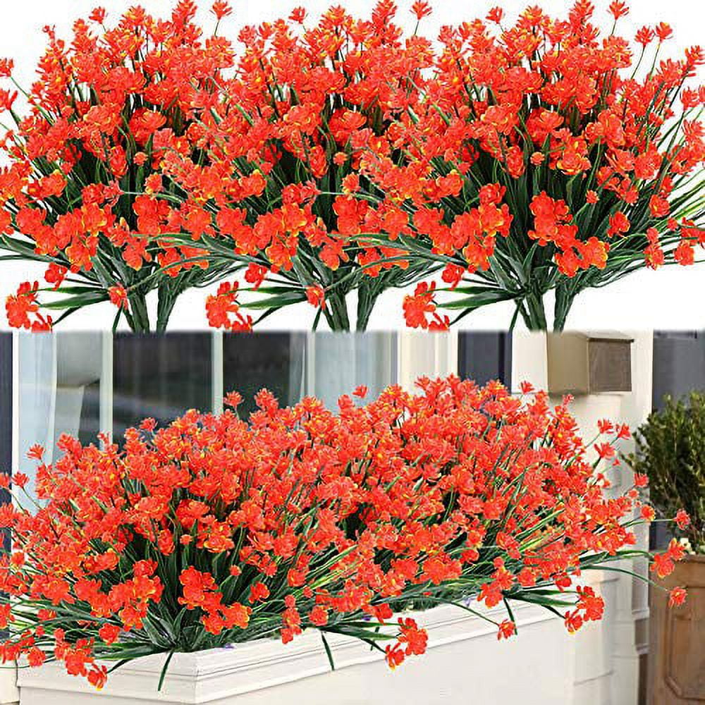 ArtBloom 8 Bundles Outdoor Artificial Fake Flowers UV Resistant Shrubs ...