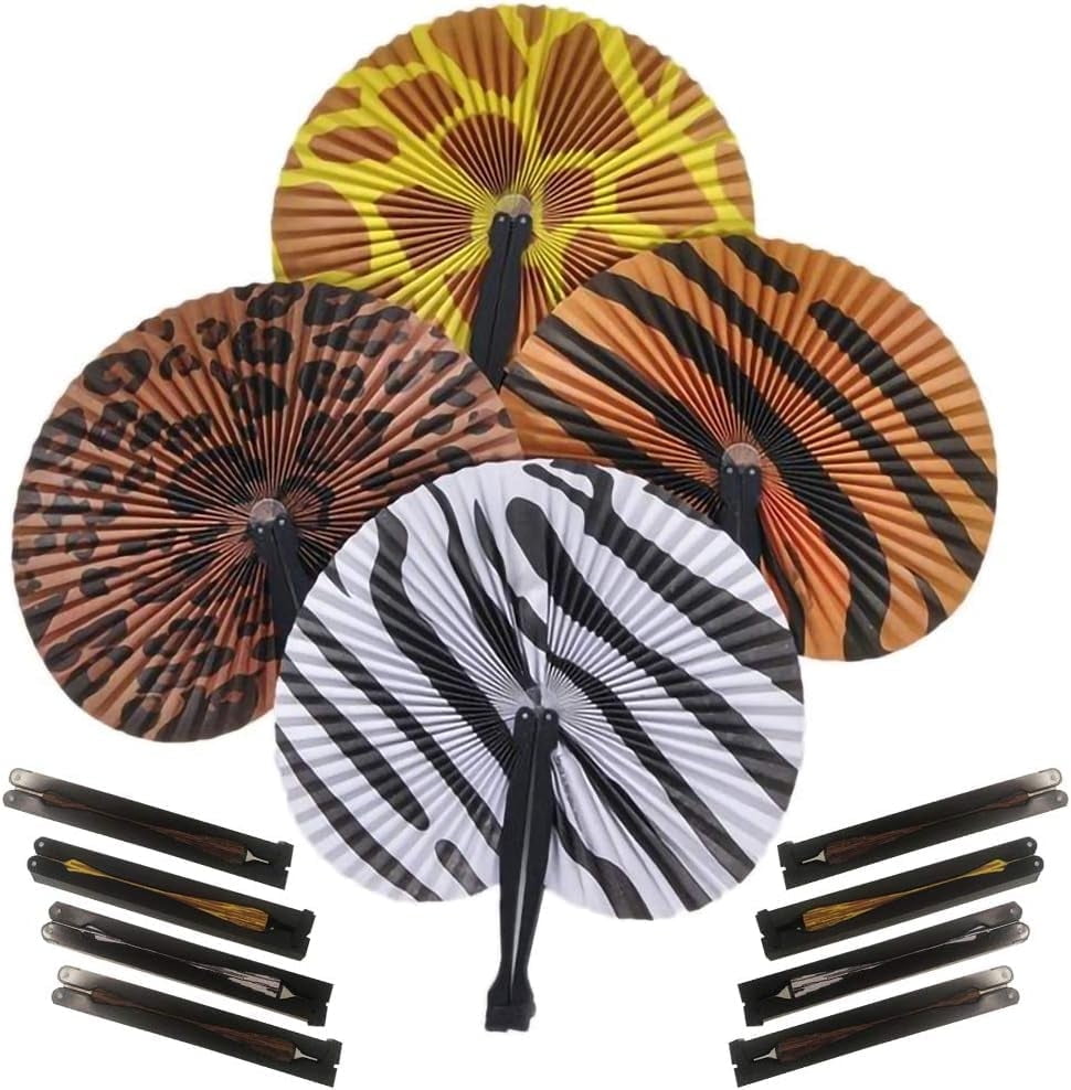 ArtCreativity Foldable Safari Print Plastic Folding Fans, Multicolor ...