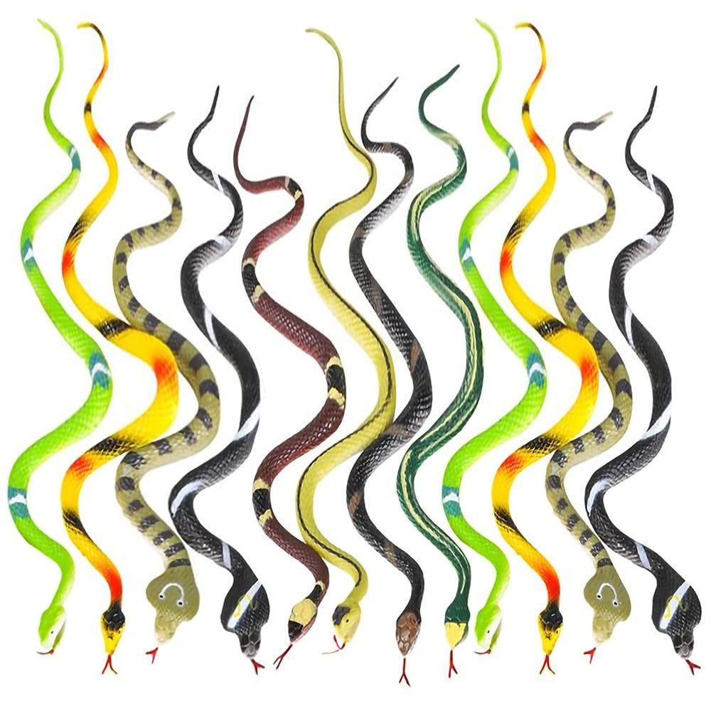 ArtCreativity 12 Packs of Fake Snakes 14 Inch - Realistic Assorted Rubber Snake Toy for Kids ...