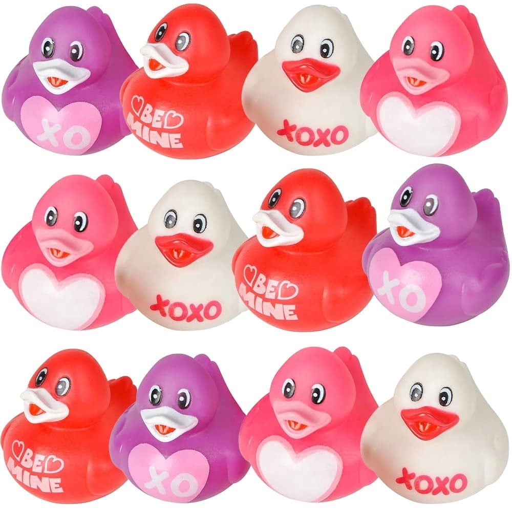 ArtCreativity Mini Rubber Duck Toy Set, 12 Red & Pink, Ages 3+, Bath ...